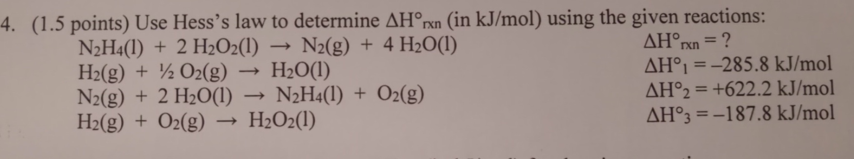 Solved Use Hess's law to determine delta H degree_rxn (in | Chegg.com