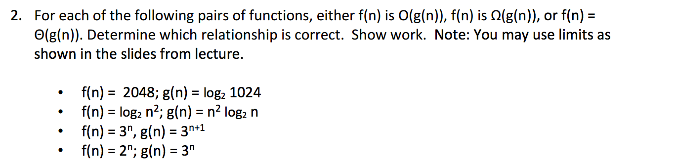 Solved For each of the following pairs of functions, either | Chegg.com