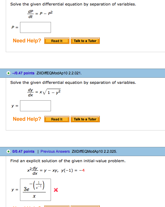 Solved Solve the given differential equation by separation | Chegg.com