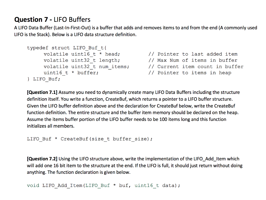 Question 7 - LIFO Buffers A LIFO Data Buffer | Chegg.com