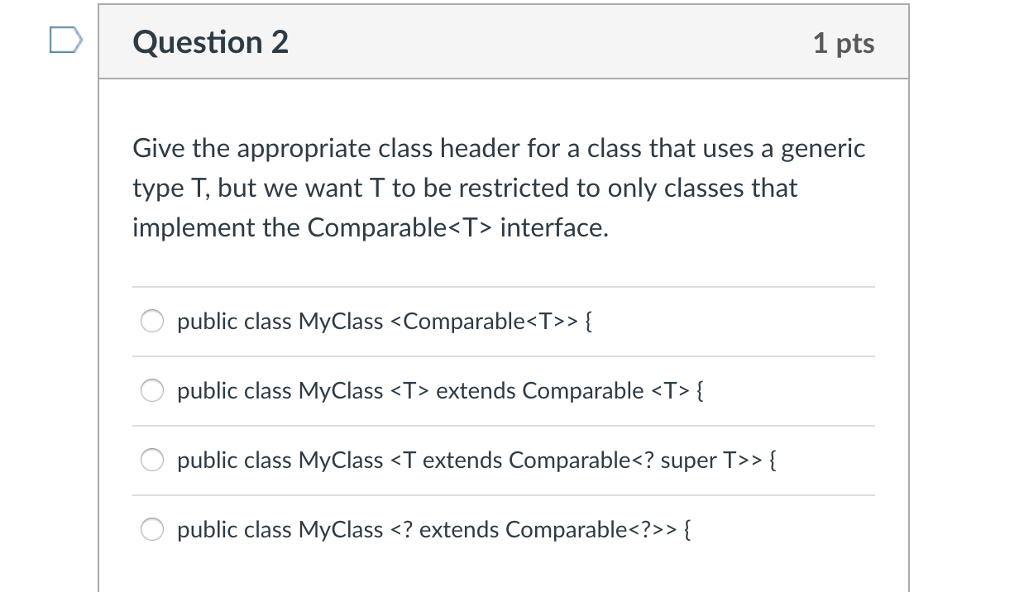Solved DQuestion 2 1 pts Give the appropriate class header | Chegg.com