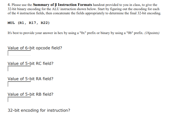 Solved 4. Please use the Summary of β Instruction Formats | Chegg.com