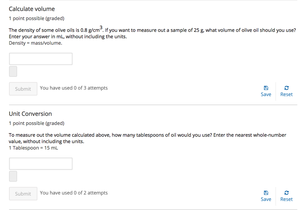 Solved Calculate volume 1 point possible (graded) 3 The | Chegg.com