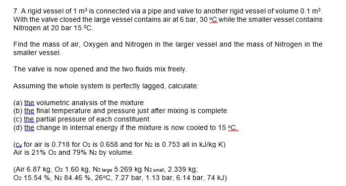 Solved 7. A rigid vessel of 1 m3 is connected via a pipe and | Chegg.com