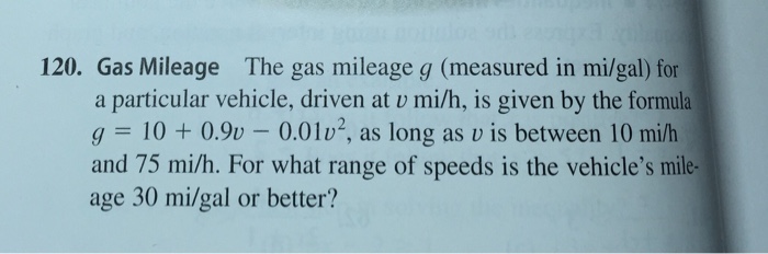 Solved Gas Mileage The gas mileage g (measured in mi/gal) | Chegg.com