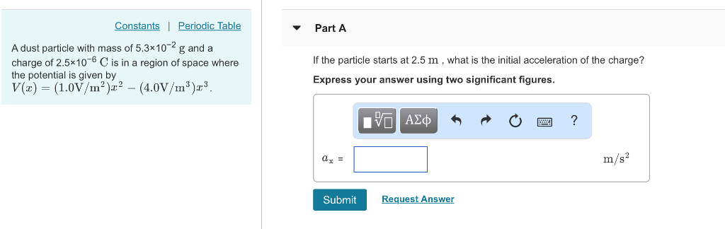Solved Constants | Periodic Table ? Part A A dust particle | Chegg.com