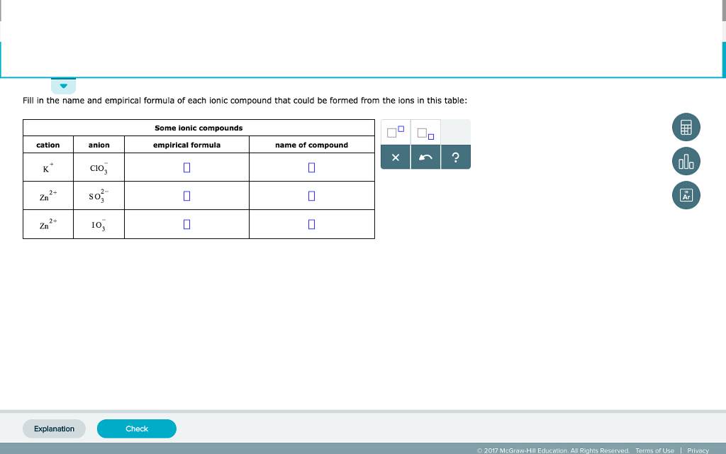 Solved Fill in the name and empirical formula of each ionic | Chegg.com