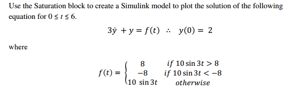 Use the Saturation block to create a Simulink model | Chegg.com