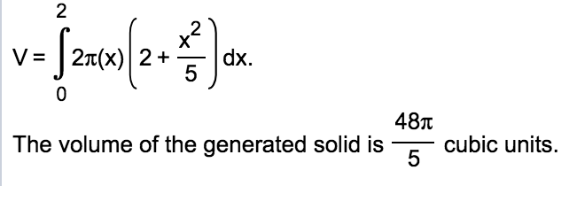 Solved 2 2 48π The volume of the generated solid is 5 cubic | Chegg.com