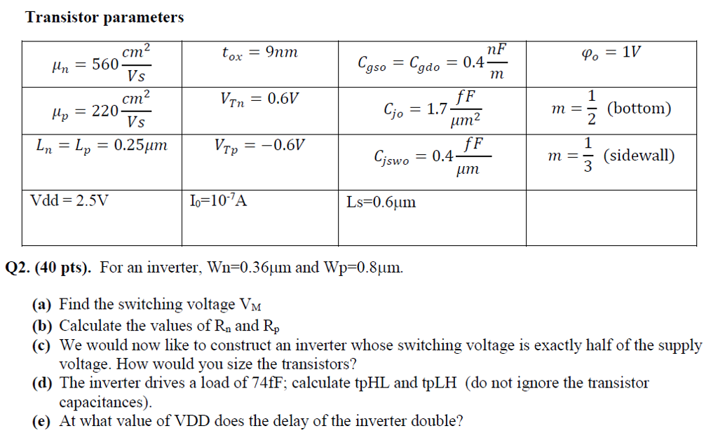 Solved Transistor parameters cm 1 Po=1V or Hm = 560 gdo cm | Chegg.com