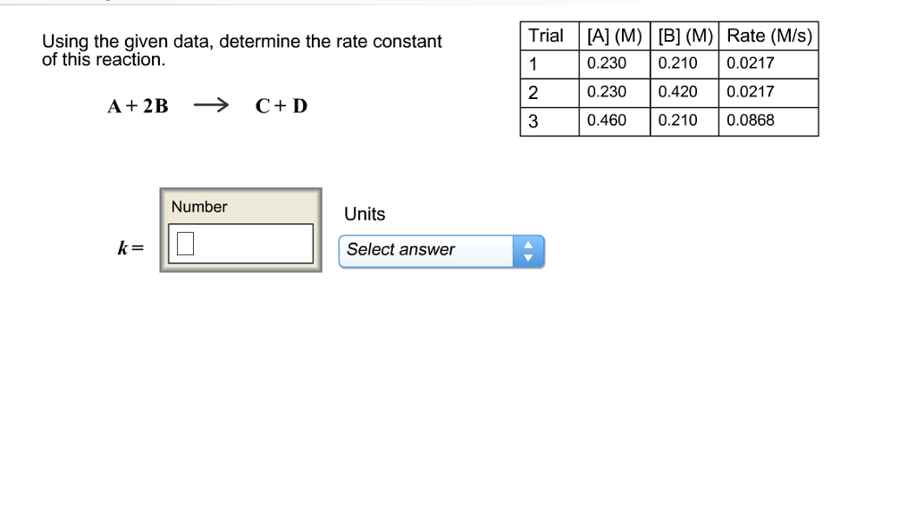 Solved Using the given data, determine the rate constant of | Chegg.com