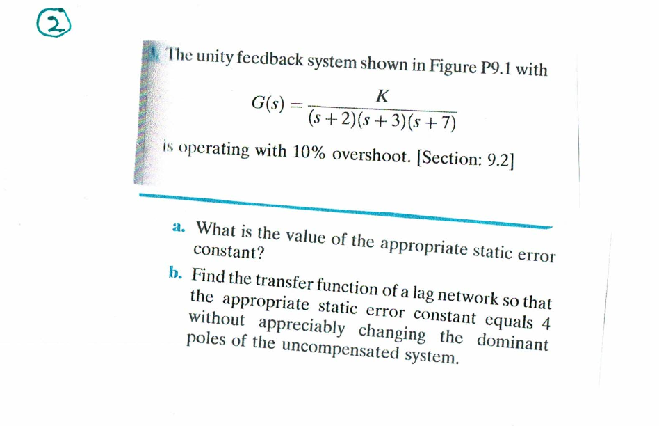 Solved The unity feedback system shown in Figure P9.1 with s | Chegg.com