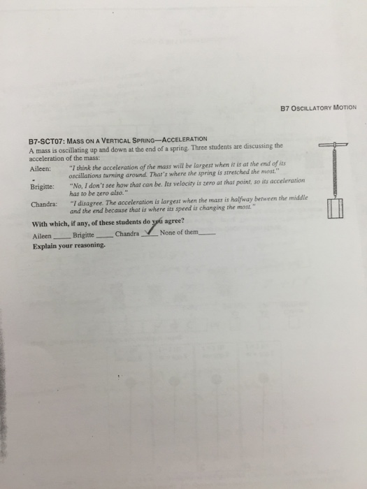 Solved A mass is oscillating up and down at the end of a | Chegg.com
