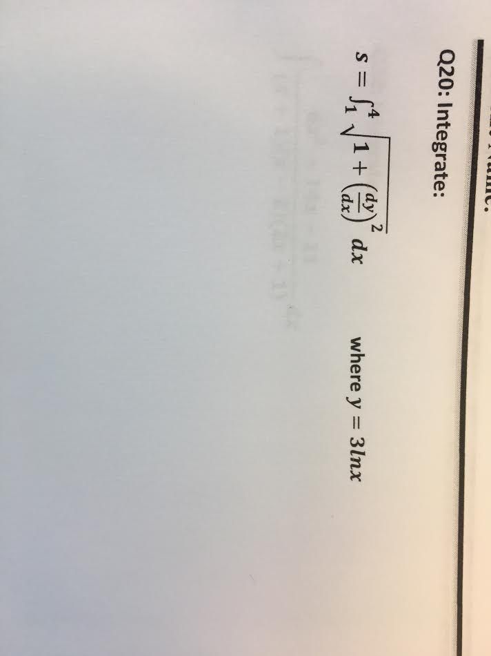 Solved Integrate:s = integral^4_1 Squareroot 1 + (dy/dx)^2 | Chegg.com