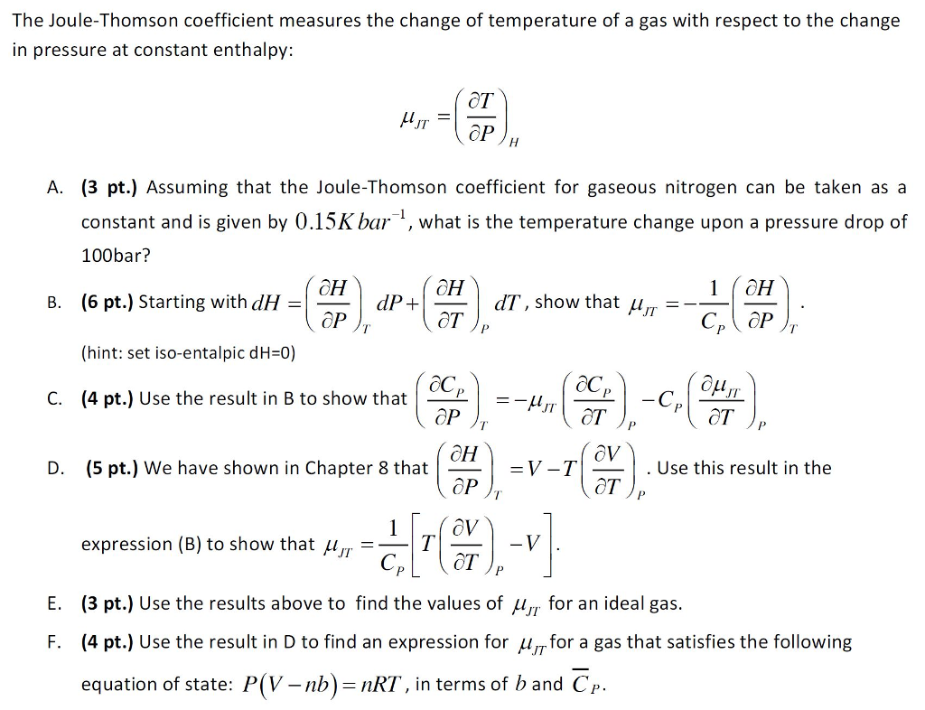 Solved The Joule-Thomson coefficient measures the change of | Chegg.com