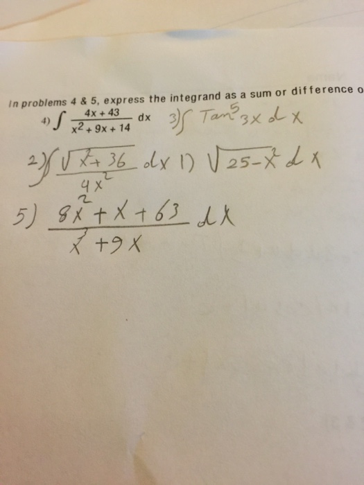 Solved In Express The Integrand As A Sum Or Difference