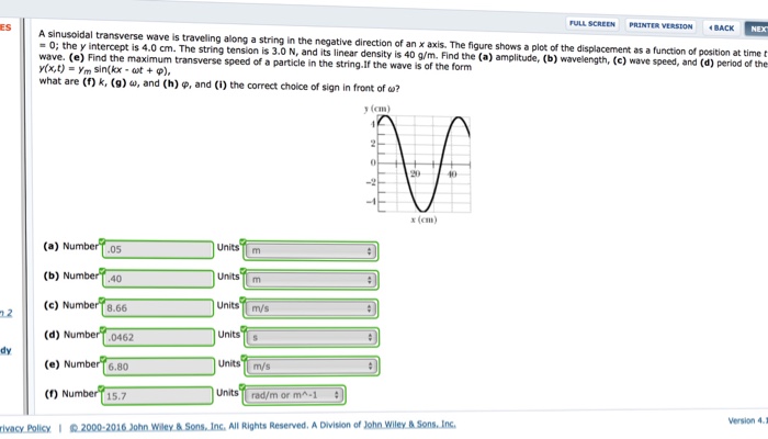 Solved A sinusoidal transverse wave is travelling along a | Chegg.com