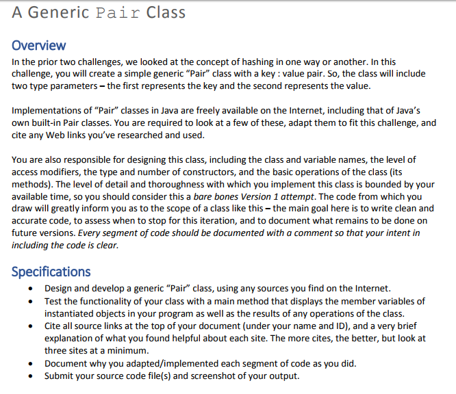 Solved A Generic Pair Class Overview In the prior two | Chegg.com
