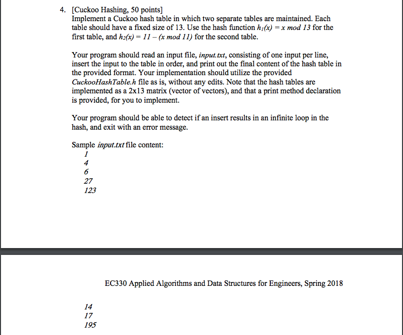 Solved Could Someone Help With This Implement A Cuckoo Hash 
