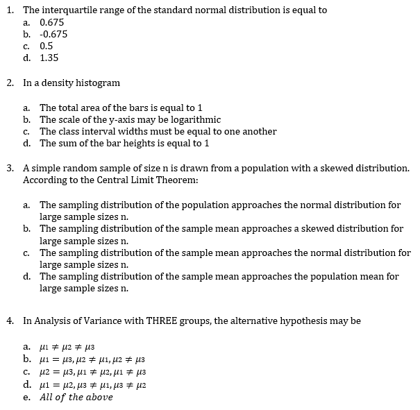 Solved The interquartile range of the standard normal | Chegg.com