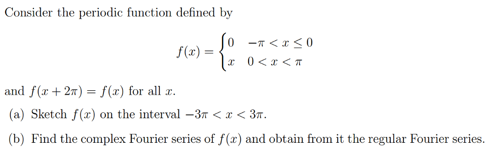 Solved Consider the periodic function defined by 0 -? ? x ? | Chegg.com
