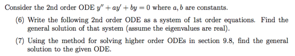 Solved Consider the 2nd order ODE y" +ay' + by = 0 where a, | Chegg.com