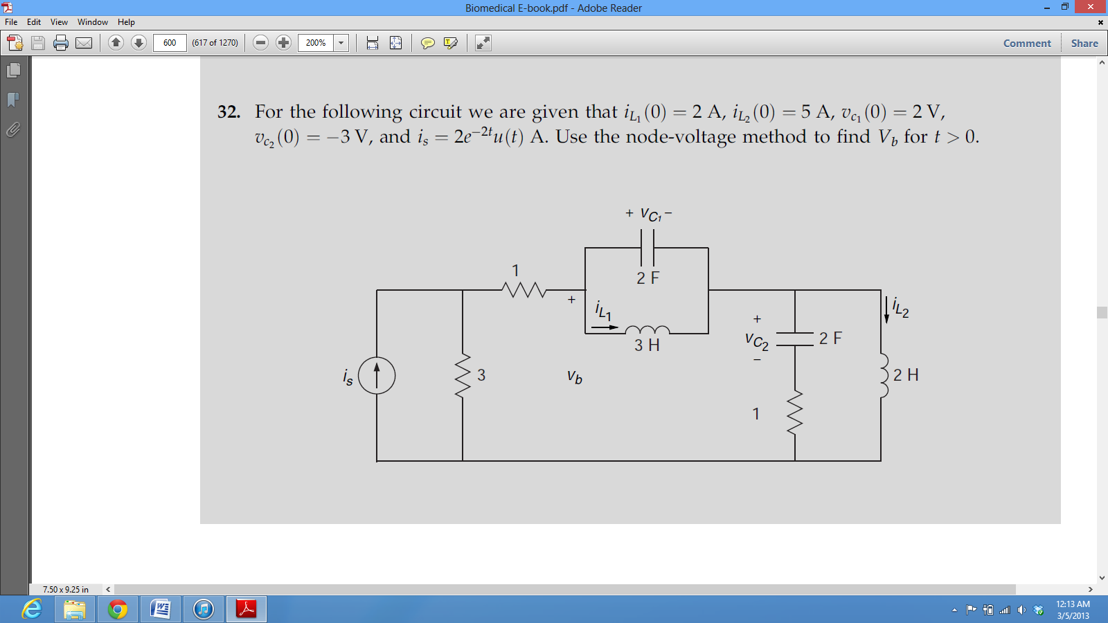 Solved For the following circuit we are given that (0) = 2 | Chegg.com