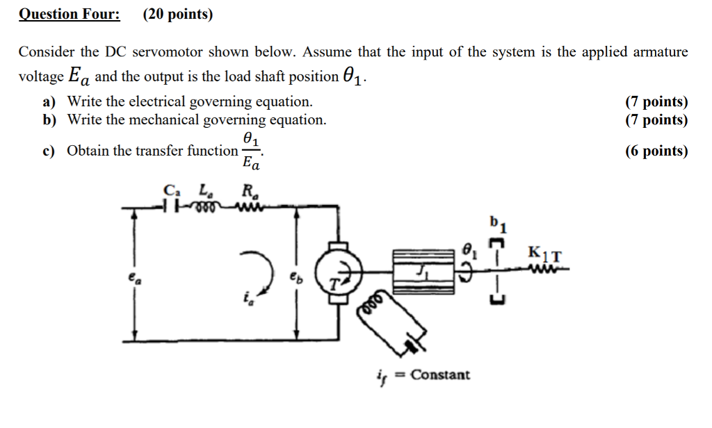 Solved Question Four: (20 points) Consider the DC servomotor | Chegg.com