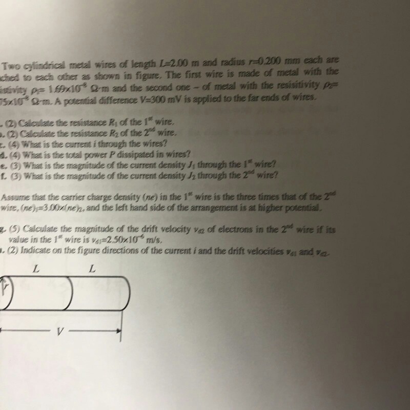 Two cylindrical metal wires of length L=2.00 m and | Chegg.com