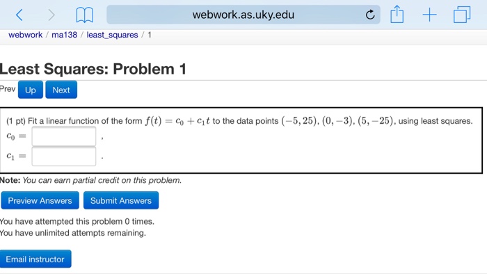 Solved Least Squares: problem 1 prev Fit linear function of | Chegg.com