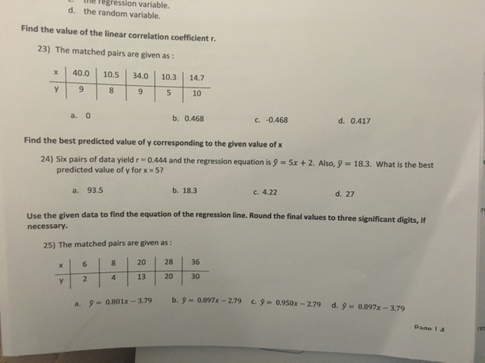 Solved The matched pairs are given as: Six pairs of data | Chegg.com