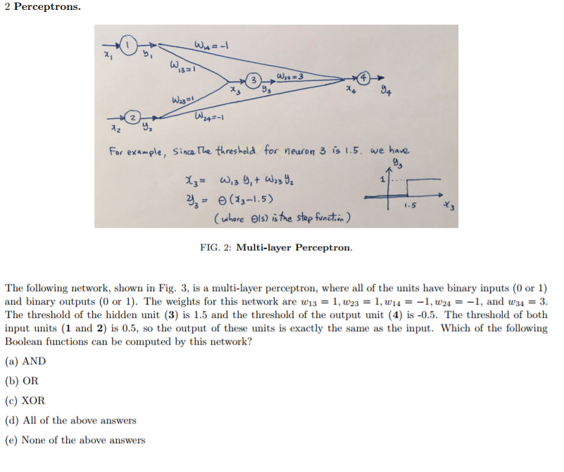 Solved 2 Perceptrons. 32l 2 245-1 For example, Sinca The | Chegg.com