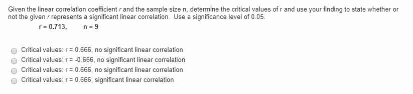 Solved Given the linear correlation coefficient r and the | Chegg.com