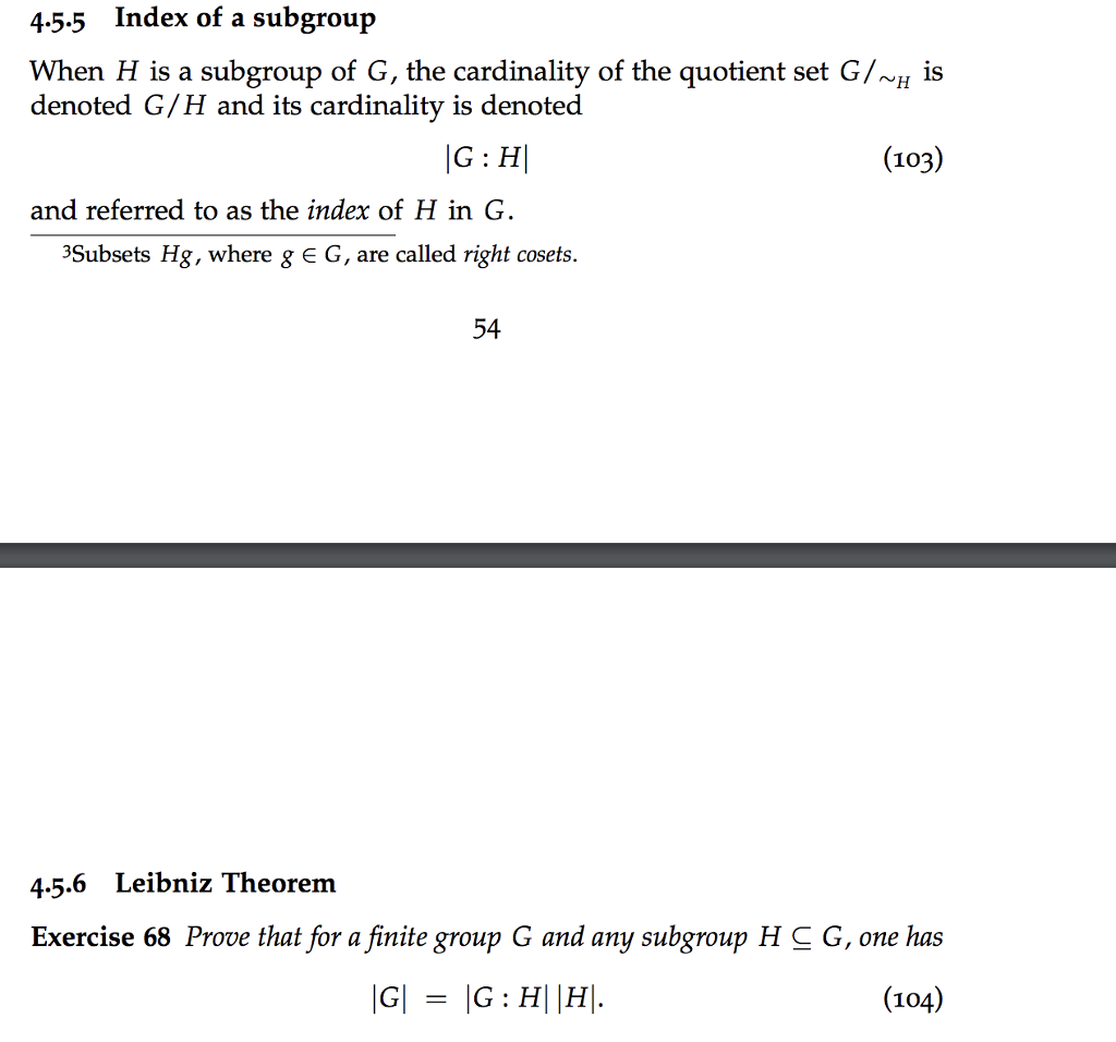 Solved 4.5.5 Index of a subgroup When H is a subgroup of G, | Chegg.com