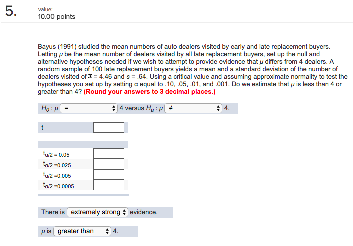 Solved 5. value: 10.00 points Bayus (1991) studied the mean | Chegg.com