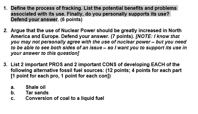 Solved Define the process of fracking. List the potential | Chegg.com