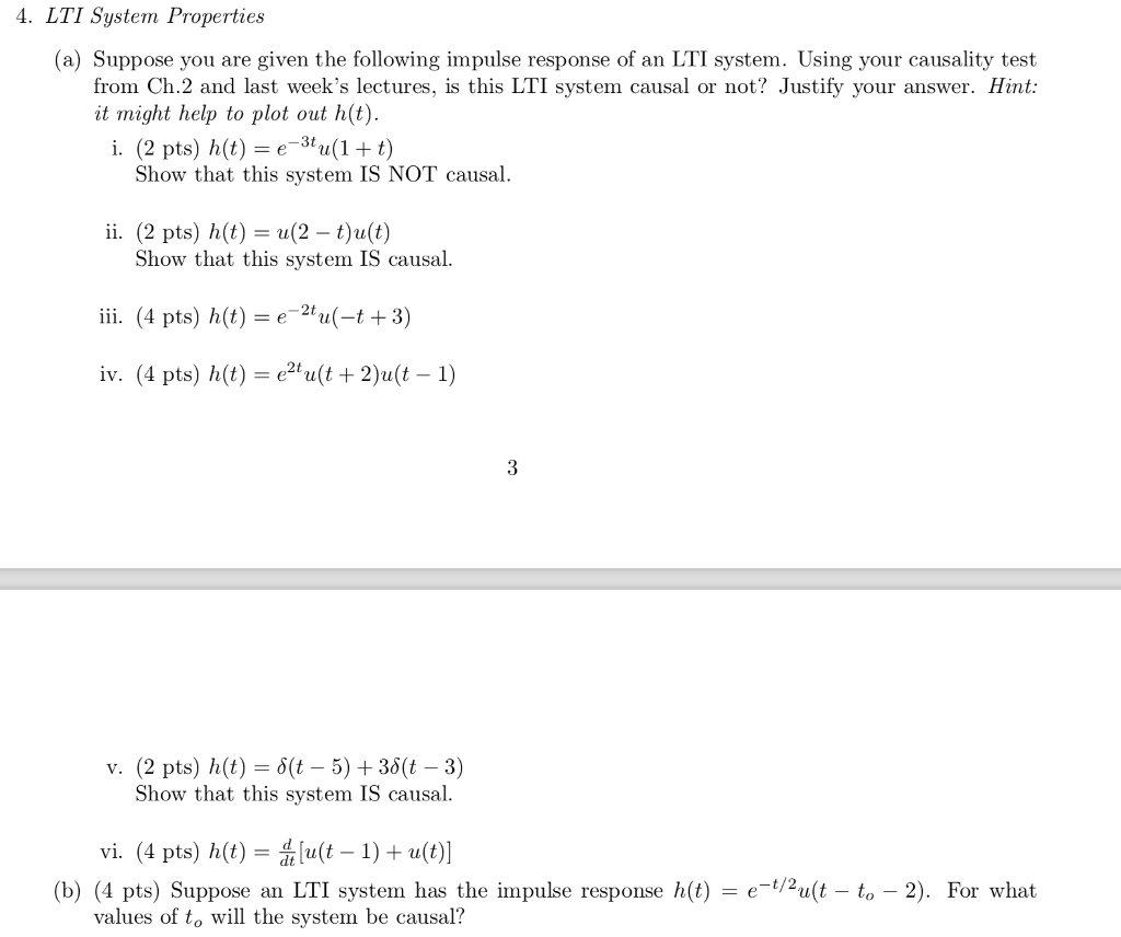 Solved 4. LTI System Properties (a) Suppose you are given | Chegg.com