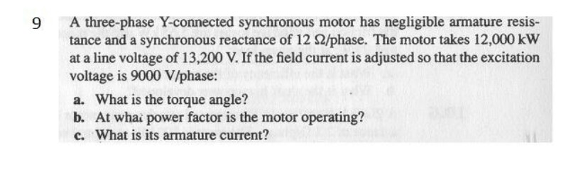 Solved A three-phase Y-connected synchronous motor has | Chegg.com