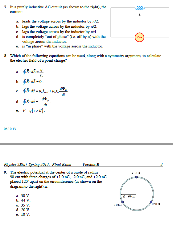 Solved In a purely inductive AC circuit (as shown to the | Chegg.com