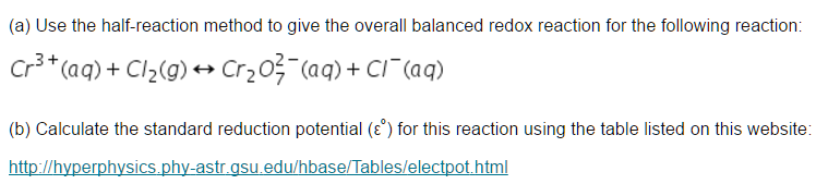 Solved Use the half-reaction method to give the overall | Chegg.com