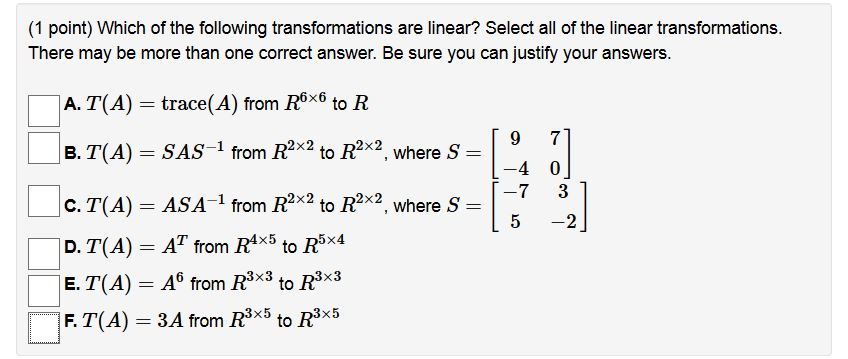 Solved (1 point) Which of the following transformations are | Chegg.com