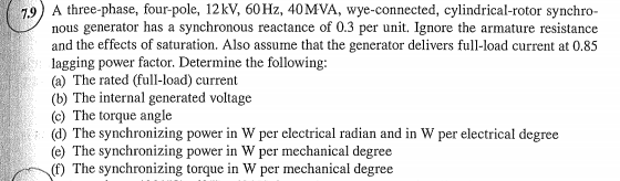 Solved The value of synchronous reactance is given in per | Chegg.com
