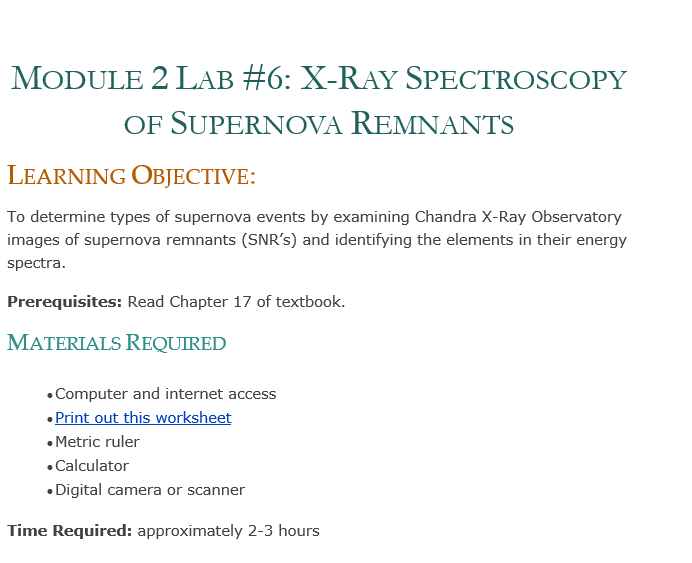 MODULE 2 LAB #6: X-RAY SPECTROSCOPY OF SUPERNOVA | Chegg.com