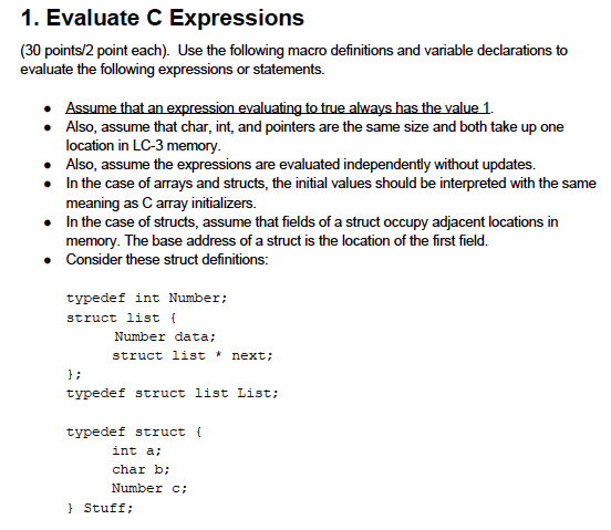 Solved 1. Evaluate C Expressions (30 points/2 point each). | Chegg.com