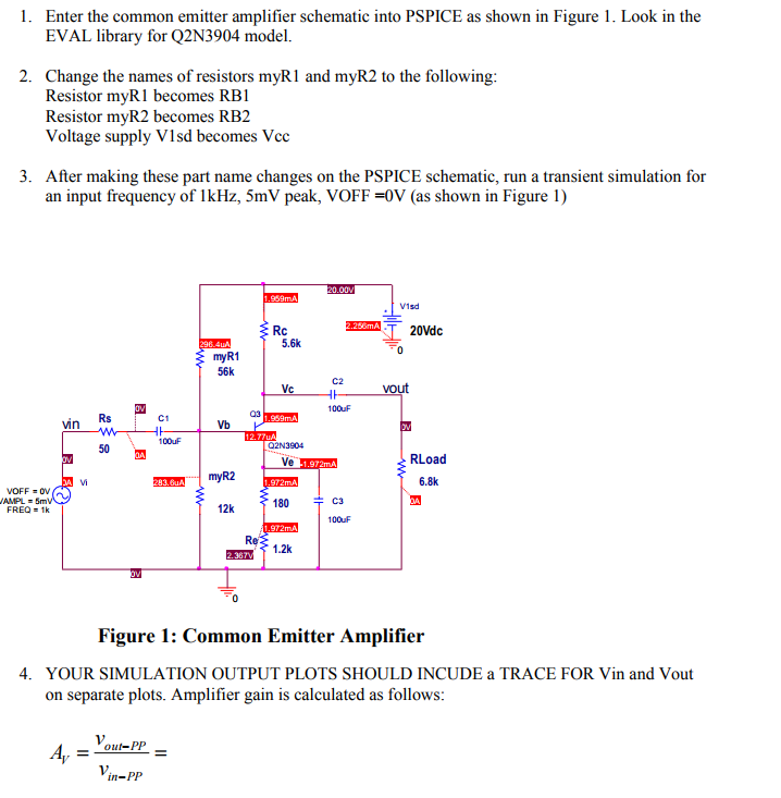 Solved 1. Enter the common emitter amplifier schematic into | Chegg.com