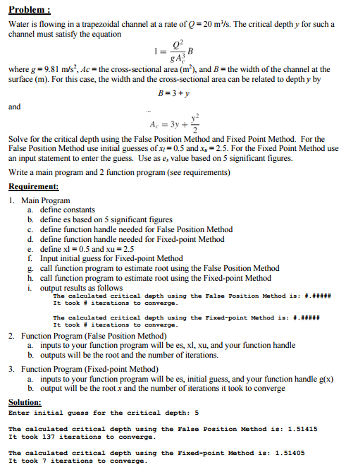 Solved USING MATLAB! Solve for the critical depth using | Chegg.com