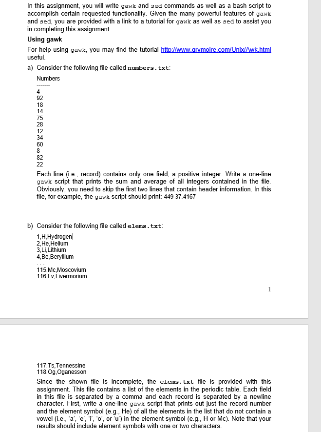 Solved In This Assignment You Will Write Gawk And Sed 2414