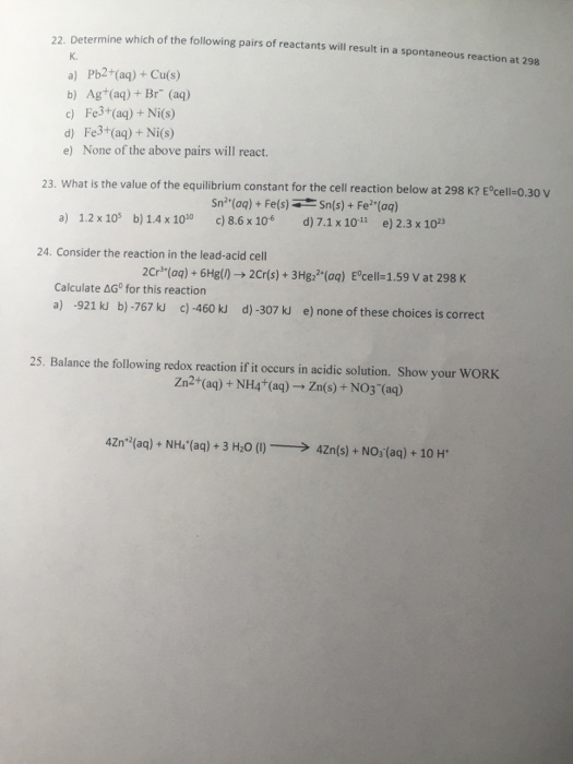 Solved Determine which of the following pairs of reactants | Chegg.com