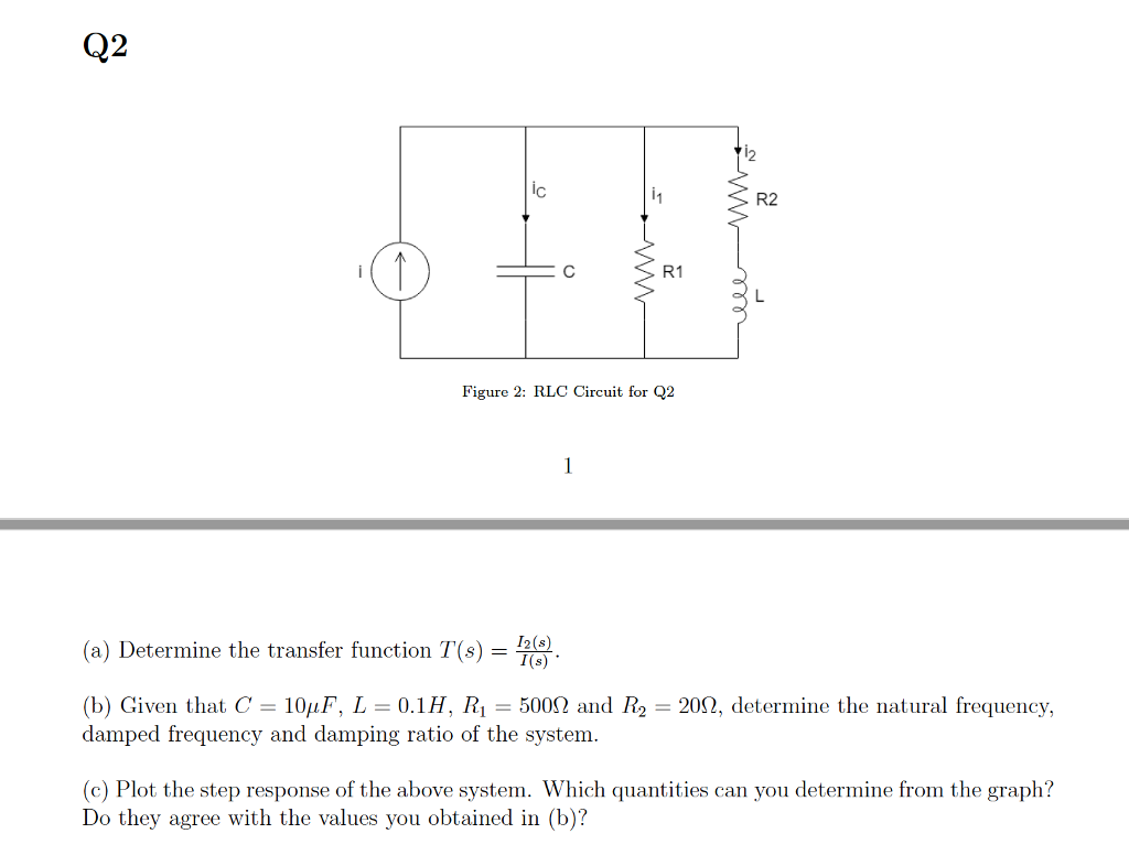 Solved Q2 ic R2 R1 Figure 2: RLC Circuit for Q2 (a) | Chegg.com