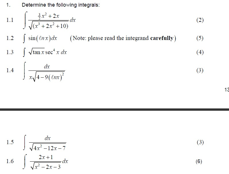 Solved 1. Determine the following integrals: 1.1 r3 +2r2 | Chegg.com